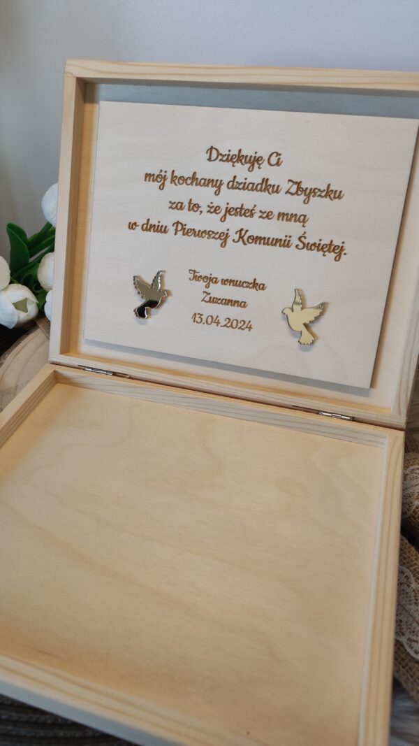 Podziękowanie dla Babci Dziadka Pierwsza Komunia Święta drewniane pudełko na Merci - Pracownia NINEX